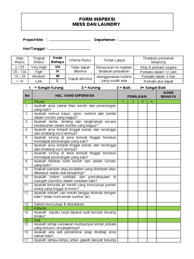 Form Inspeksi Area Mess Dan Laundry | PDF