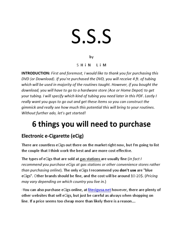 SSS by Shin Lim (Notes) | PDF | Electronic Cigarette