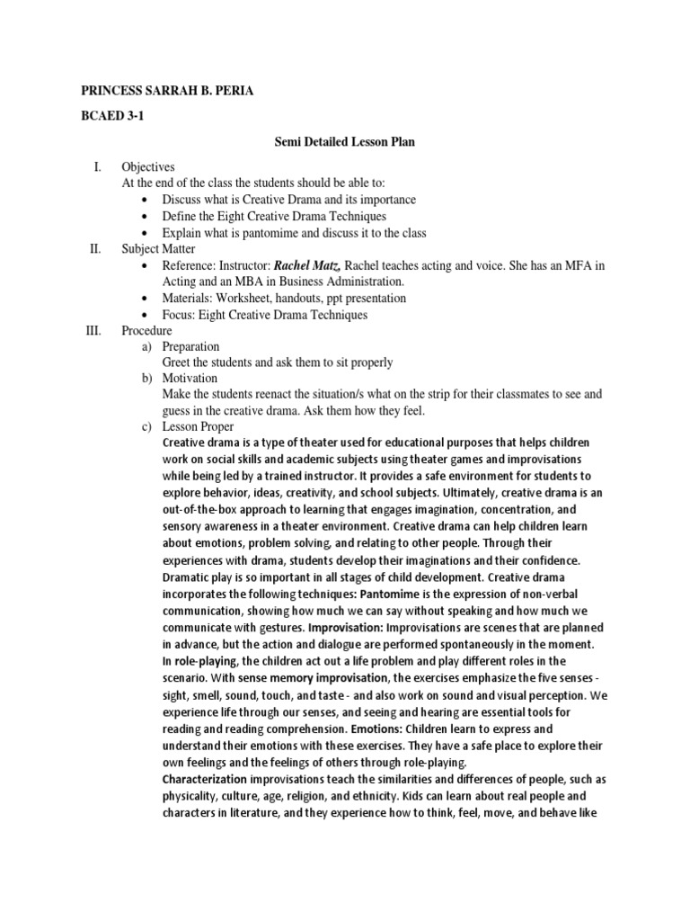 The Eight Creative Drama Techniques: A Lesson Plan on Using Creative ...