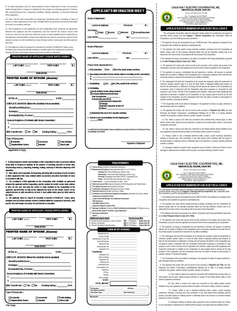 Electric Service Membership Application | PDF | Transformer | Fee