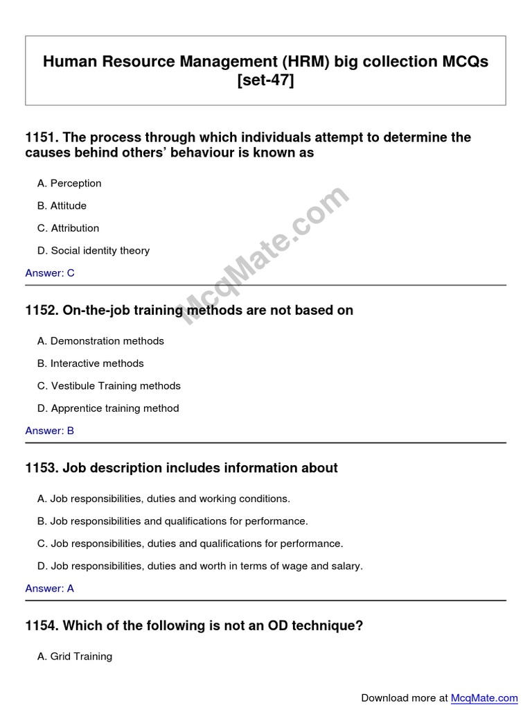 Human Resource Management (HRM) Big Collection Solved MCQs (Set-47 ...