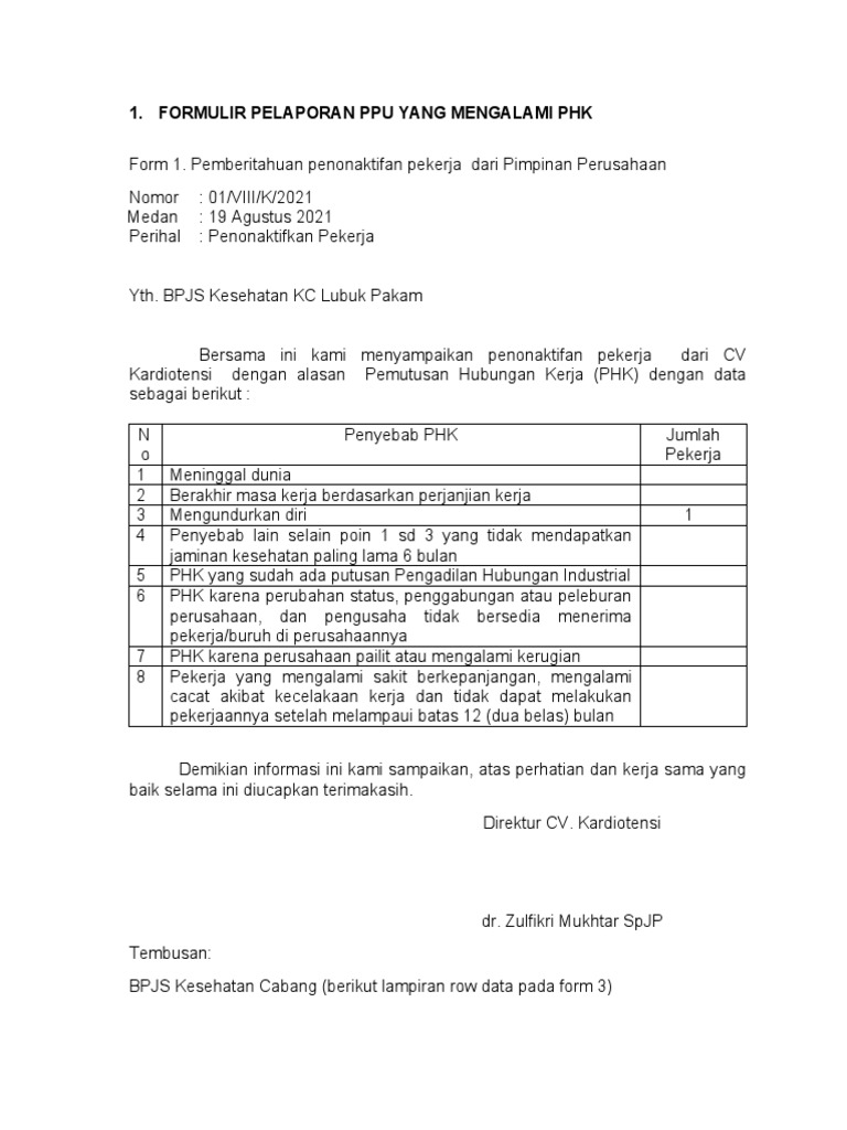 Formulir Pelaporan PHK BPJS Kesehatan | PDF