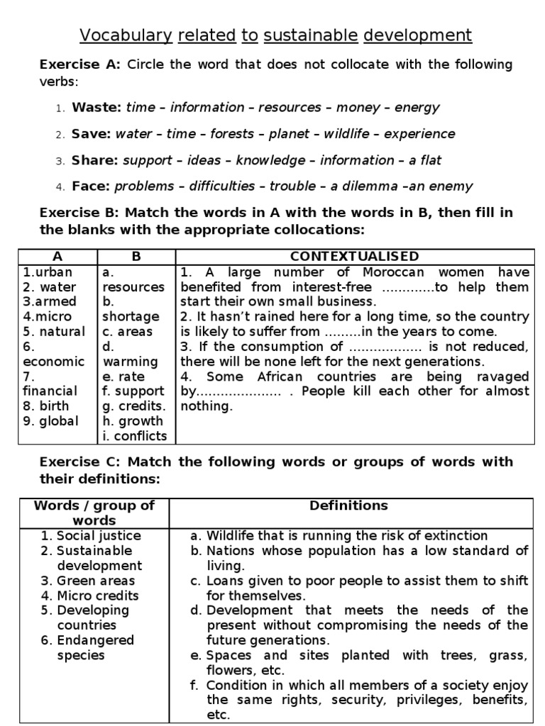 Vocabulary Related To Susutainable Development | PDF | Sustainable ...