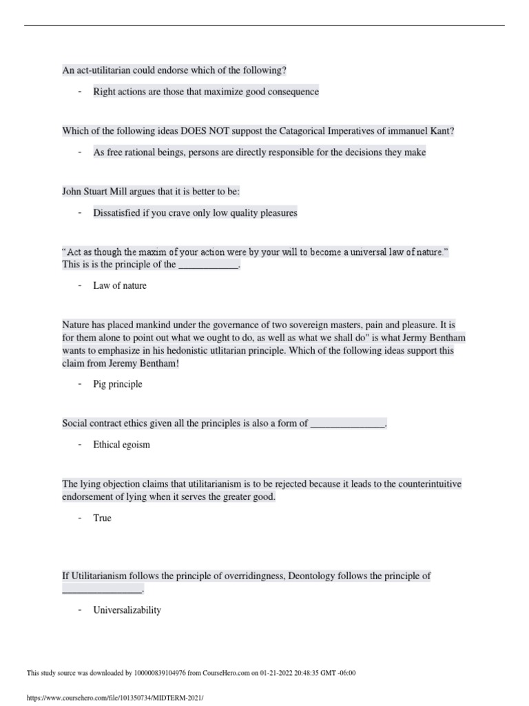 Module 2 Exam PDF | PDF | Utilitarianism | Pleasure