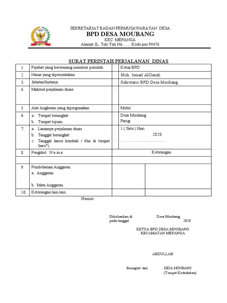 Contoh SPPD BPD | PDF