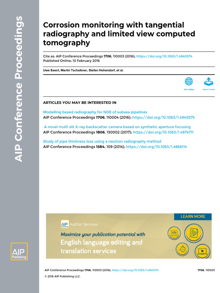 Corrosion Monitoring With Tangential Radiography and Limited View ...