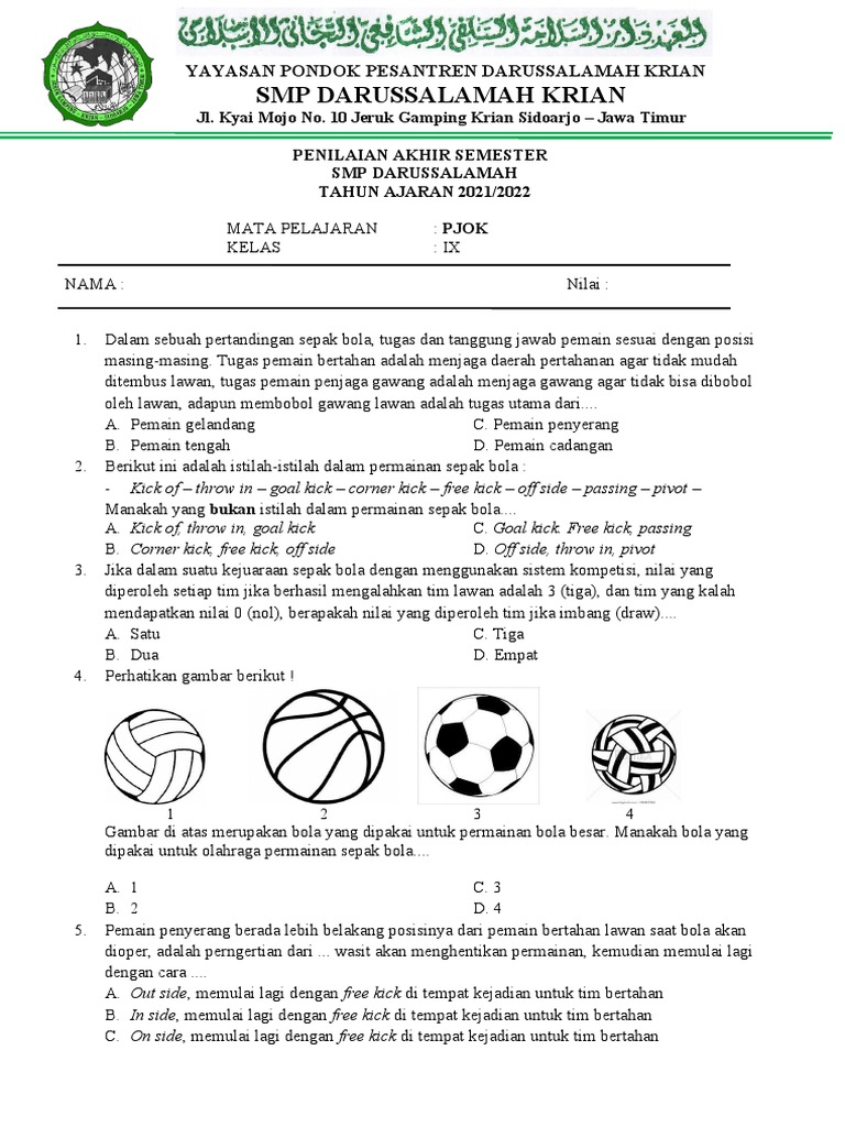 Soal Pas 1 Pjok KLS 9 | PDF | Olahraga & Rekreasi