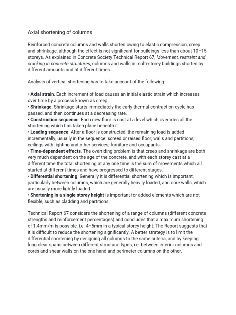 Axial Shortening of Columns | PDF