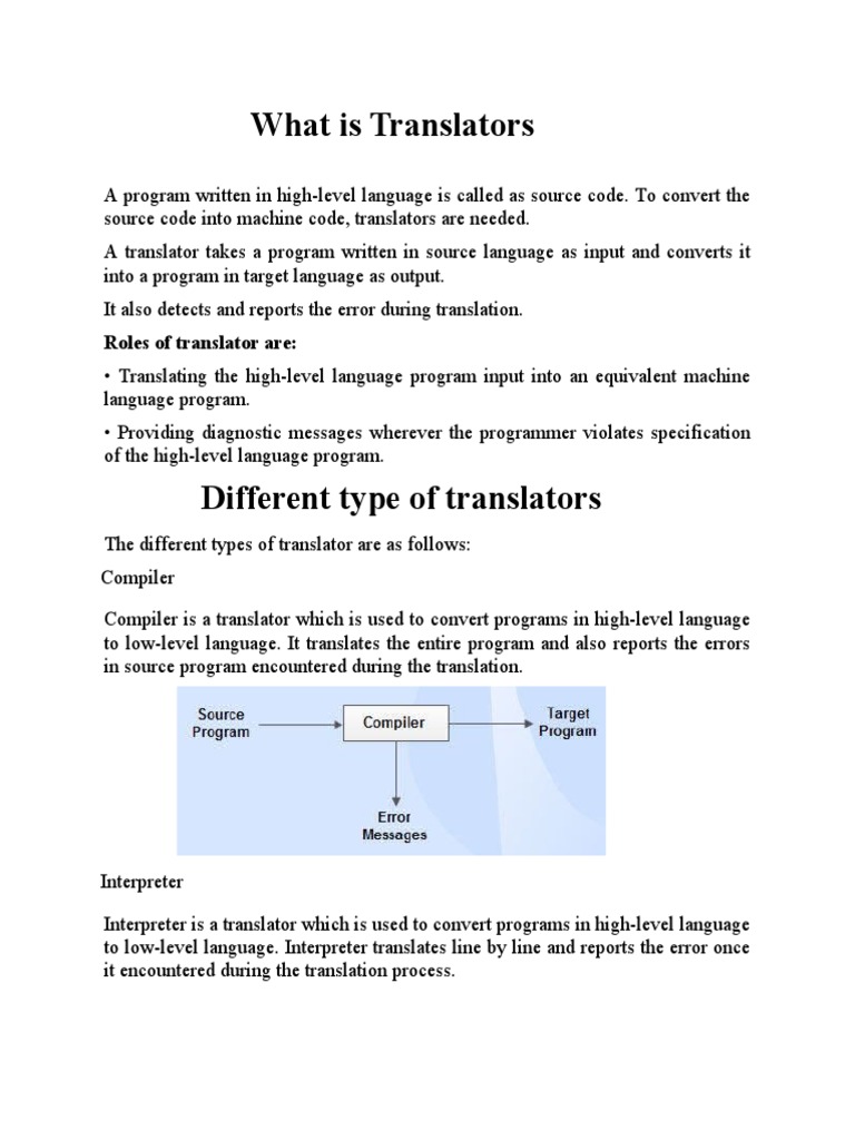 Translators And Its Types Pdf Compiler Computer Programming