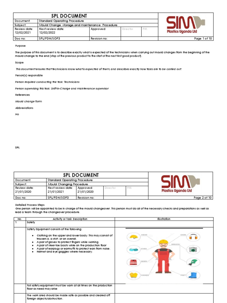 Mould Change and Maintenance SOP | PDF | Crane (Machine) | Personal ...