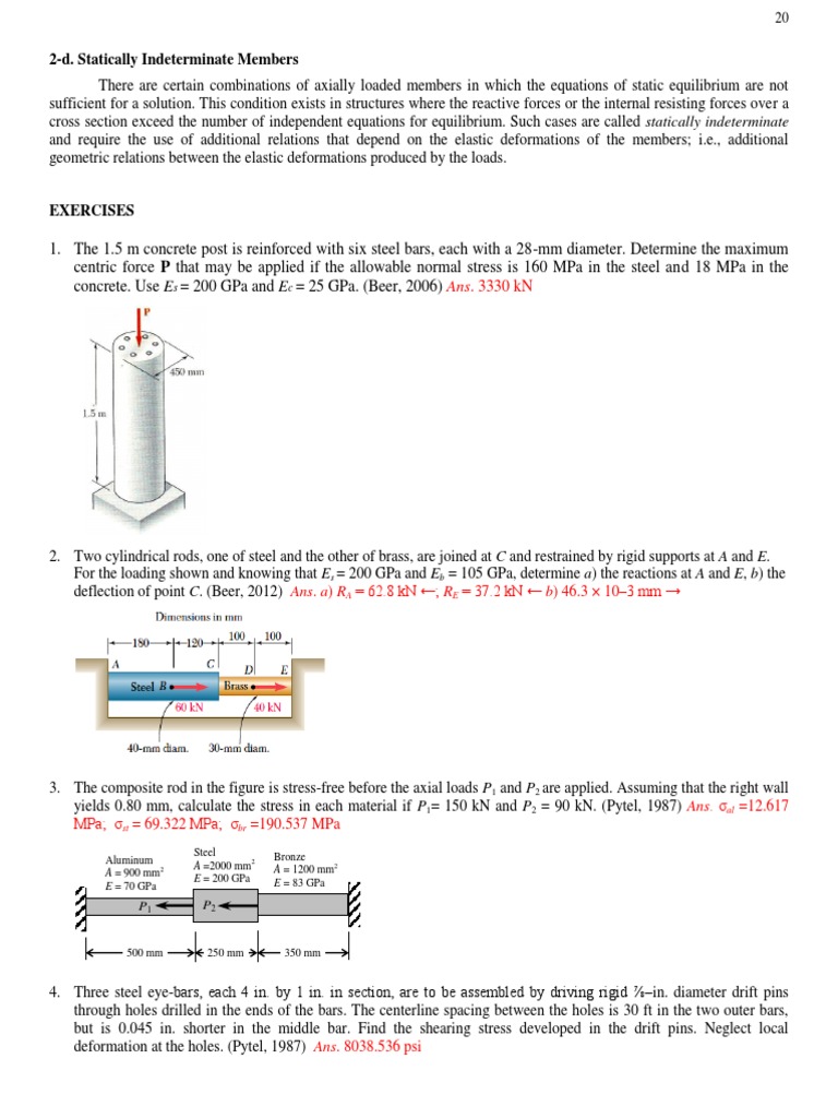 2-d. Statically Indeterminate Members: Ans. 3330 KN | PDF | Stress (Mechanics) | Deformation ...