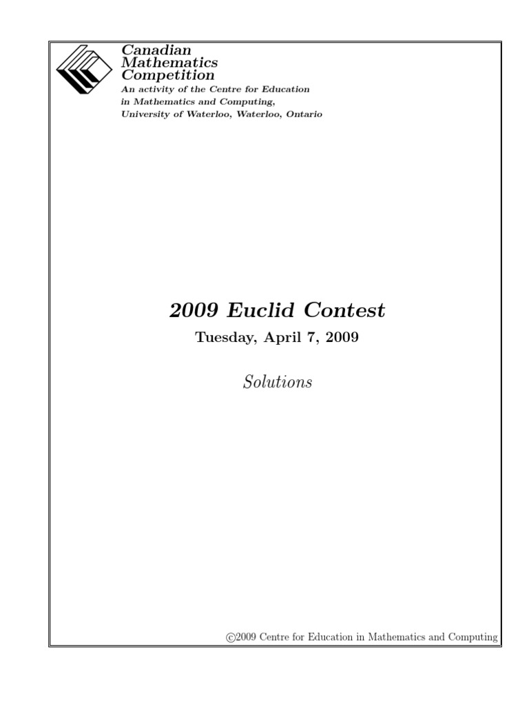 2009 Euclid Contest: Canadian Mathematics Competition | PDF | Line ...