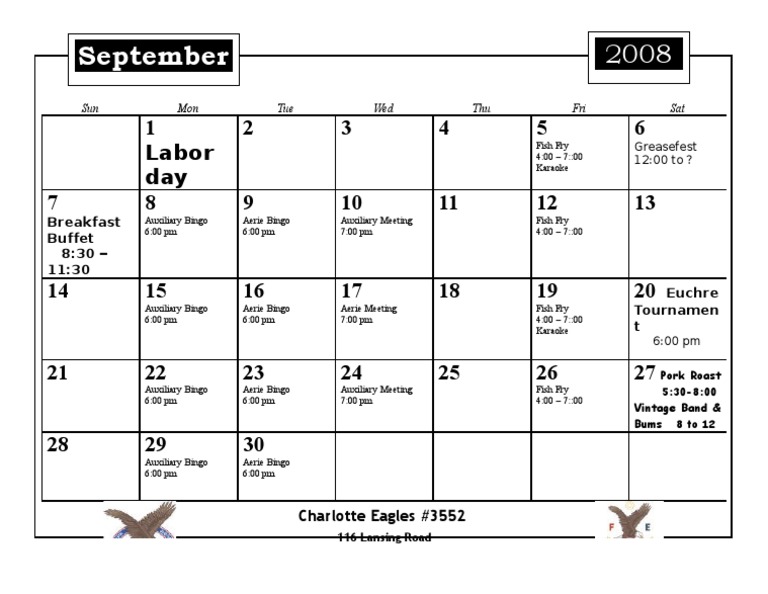 September Events Calendar 2008 | PDF