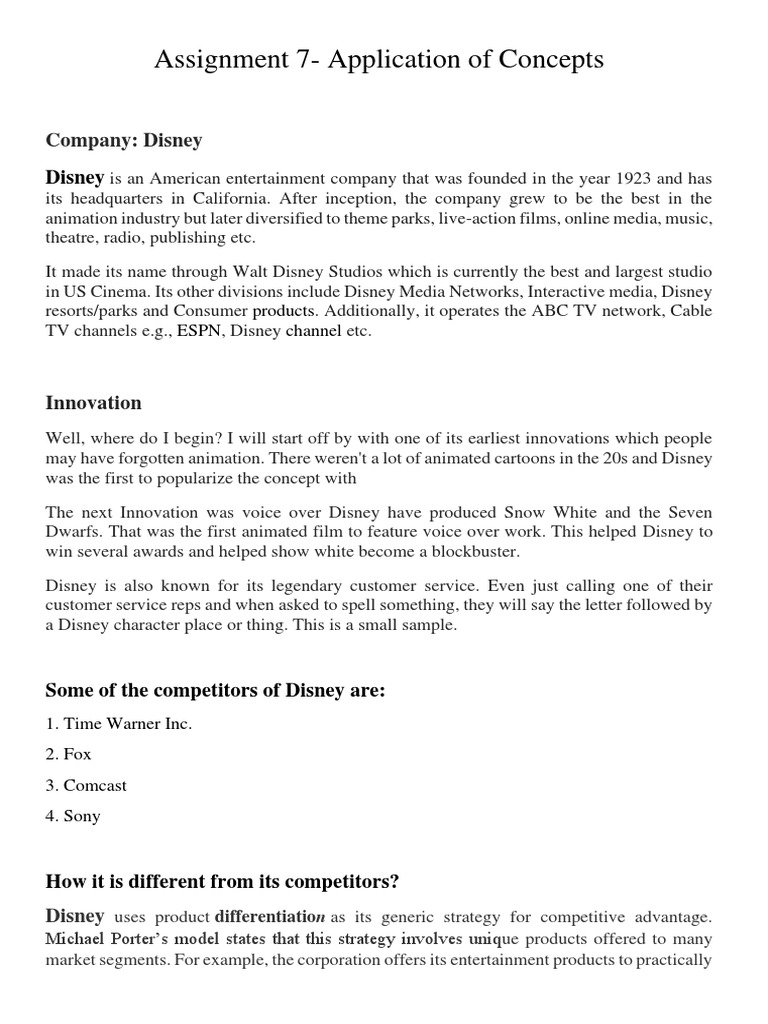 Assignment 7-Application of Concepts: Company: Disney | PDF | The Walt ...