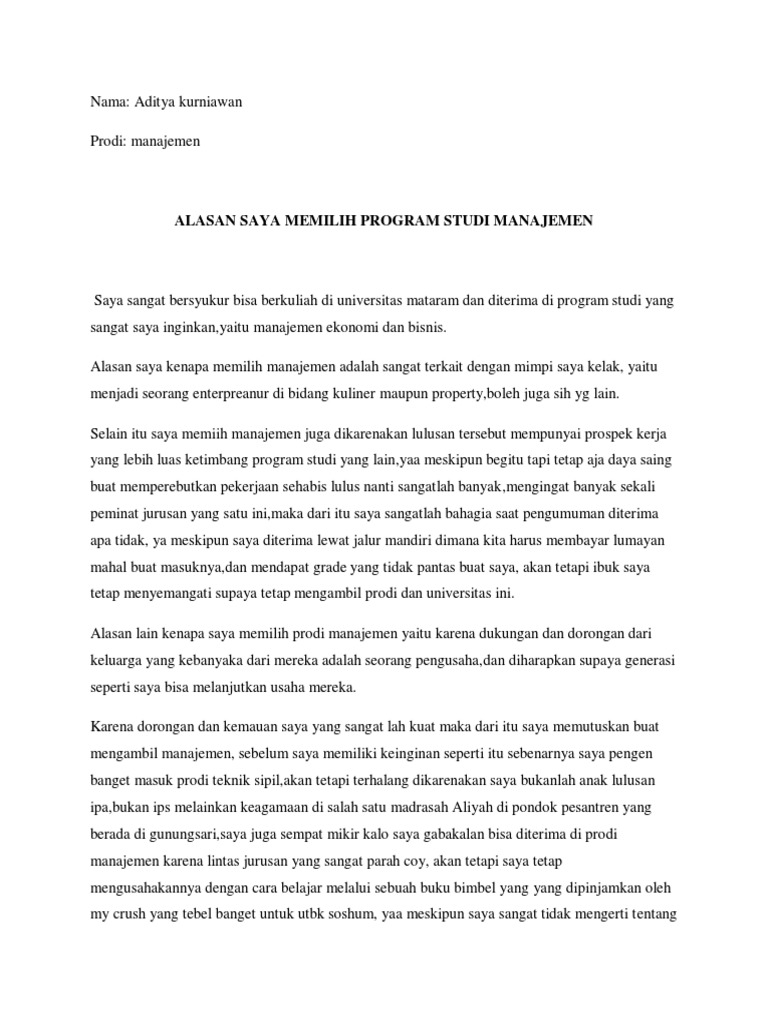 Essay Alasan Memilih Manajemen | PDF
