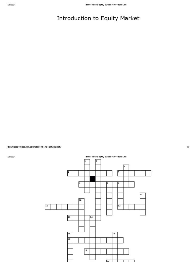 Equity Market Basics Crossword | PDF | Stocks | Investor