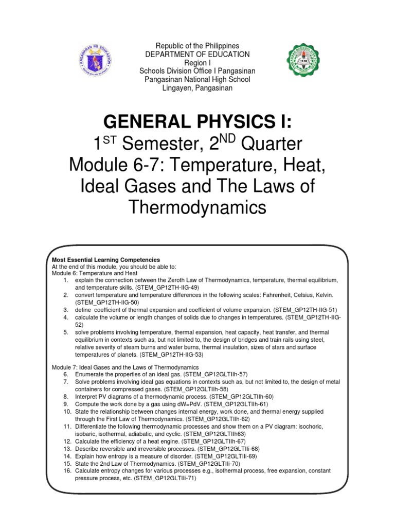 General Physics I Module on Temperature, Heat, Ideal Gases and ...