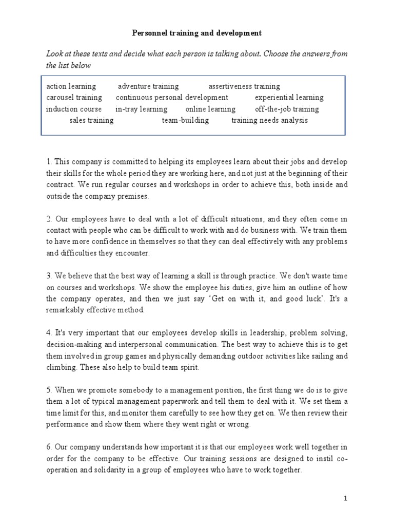 Personnel Training and Development | PDF | Team Building | Employment