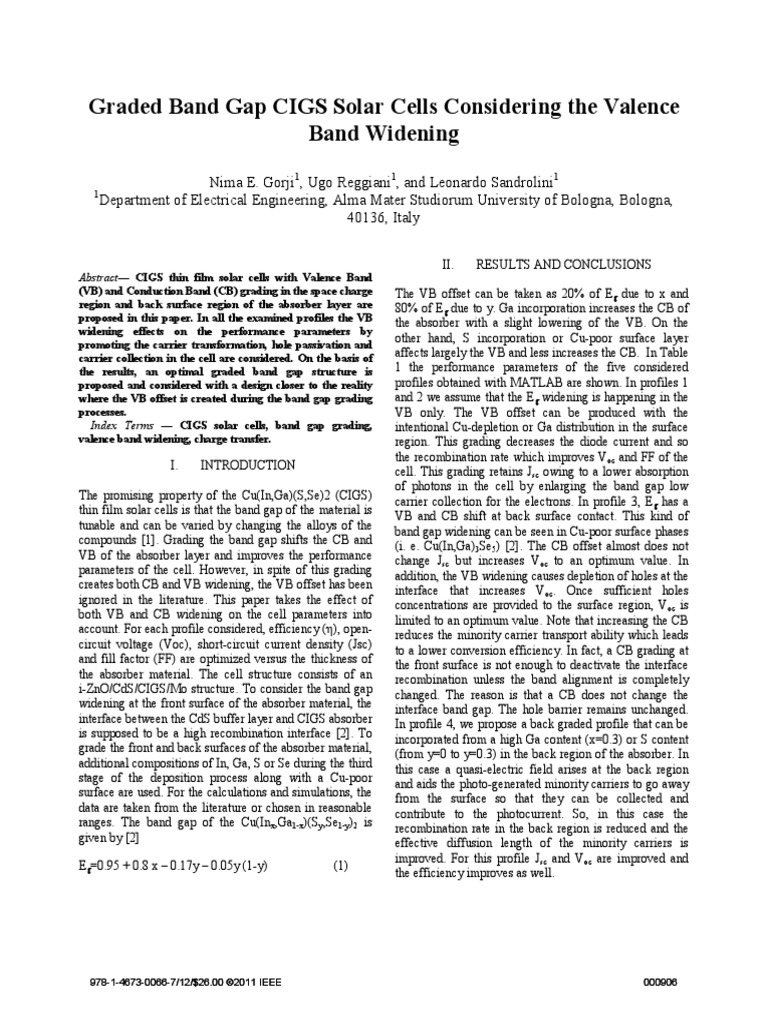 Graded Band Gap CIGS Solar Cells Considering The Valence Band Widening | PDF | Band Gap | Solar Cell