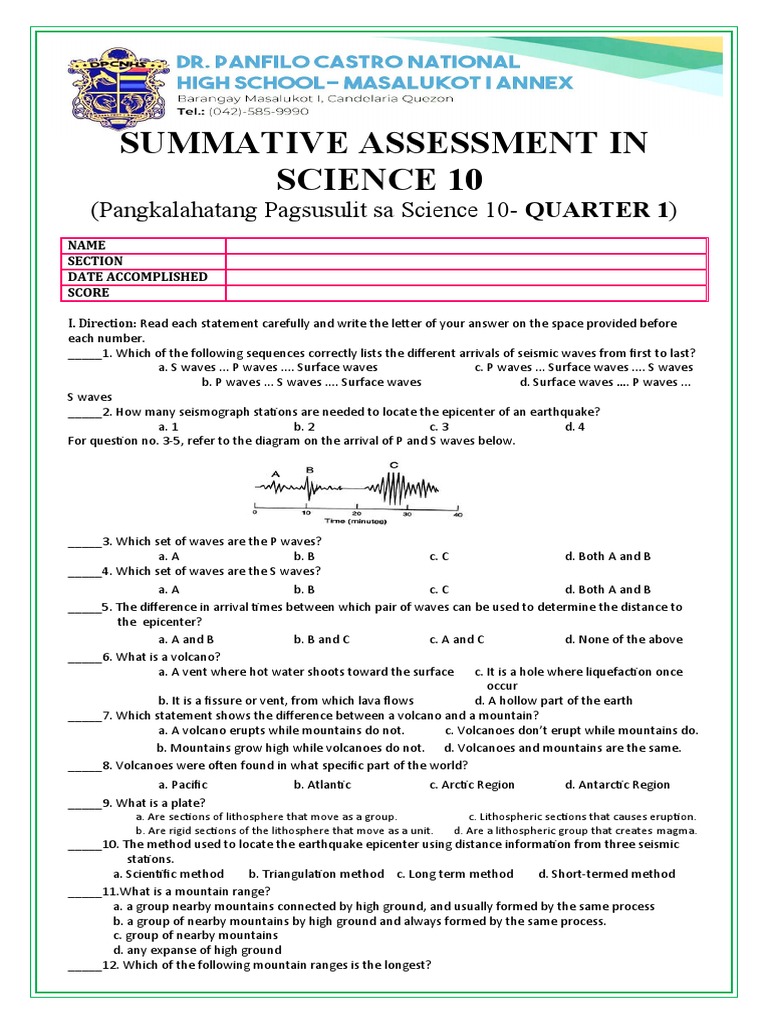 Science 10 - Q1 SUMMATIVE ASSESSMENT | PDF | Plate Tectonics | Volcano