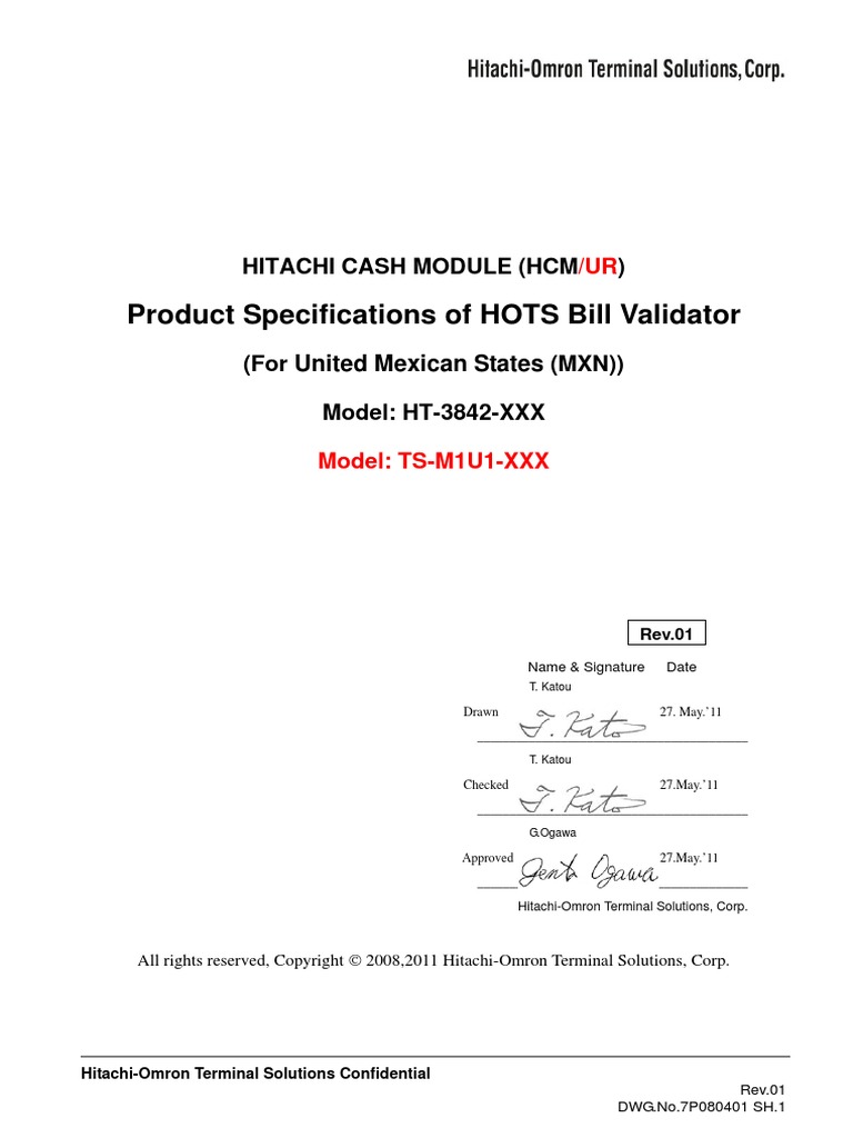 Product Specifications of HOTS Bill Validator: Hitachi Cash Module (HCM ...