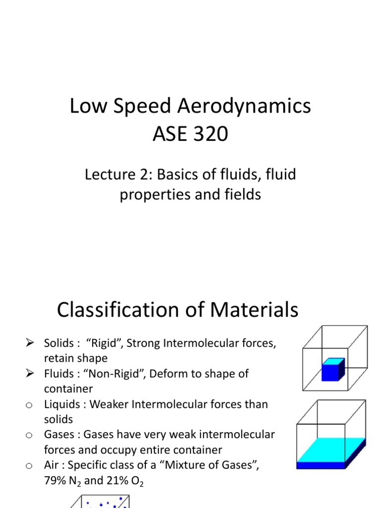 Low Speed Aerodynamics ASE 320: Lecture 2: Basics of Fluids, Fluid Properties and Fields ...