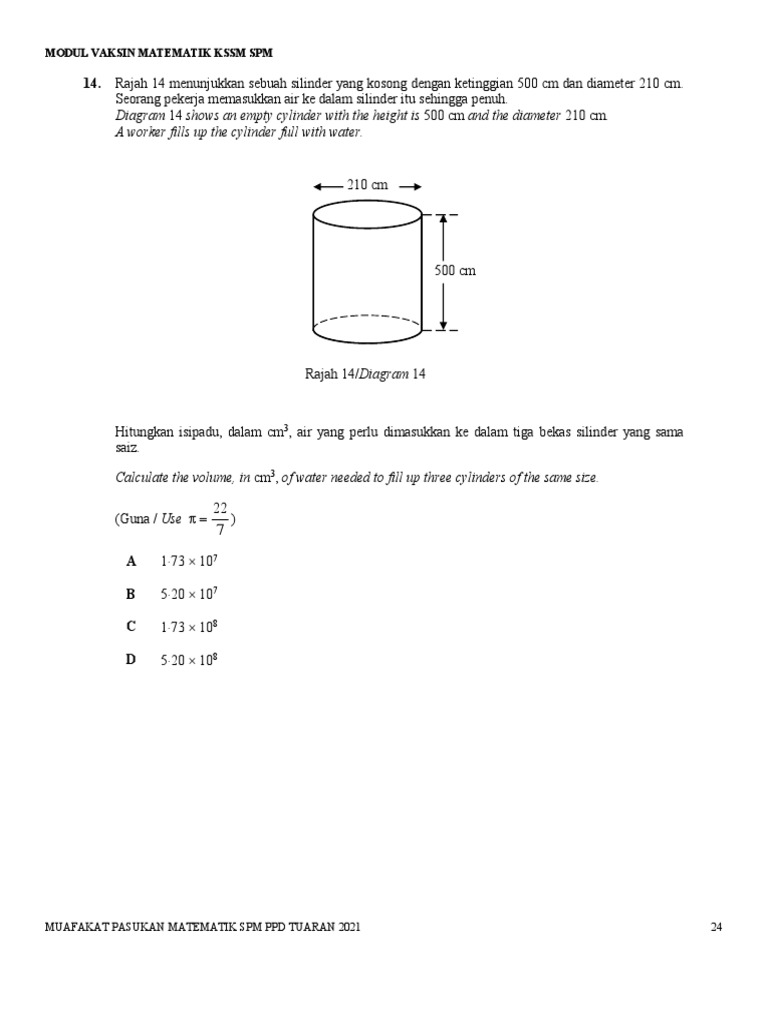 Isipadu Silinder untuk Vaksin Matematik SPM | PDF