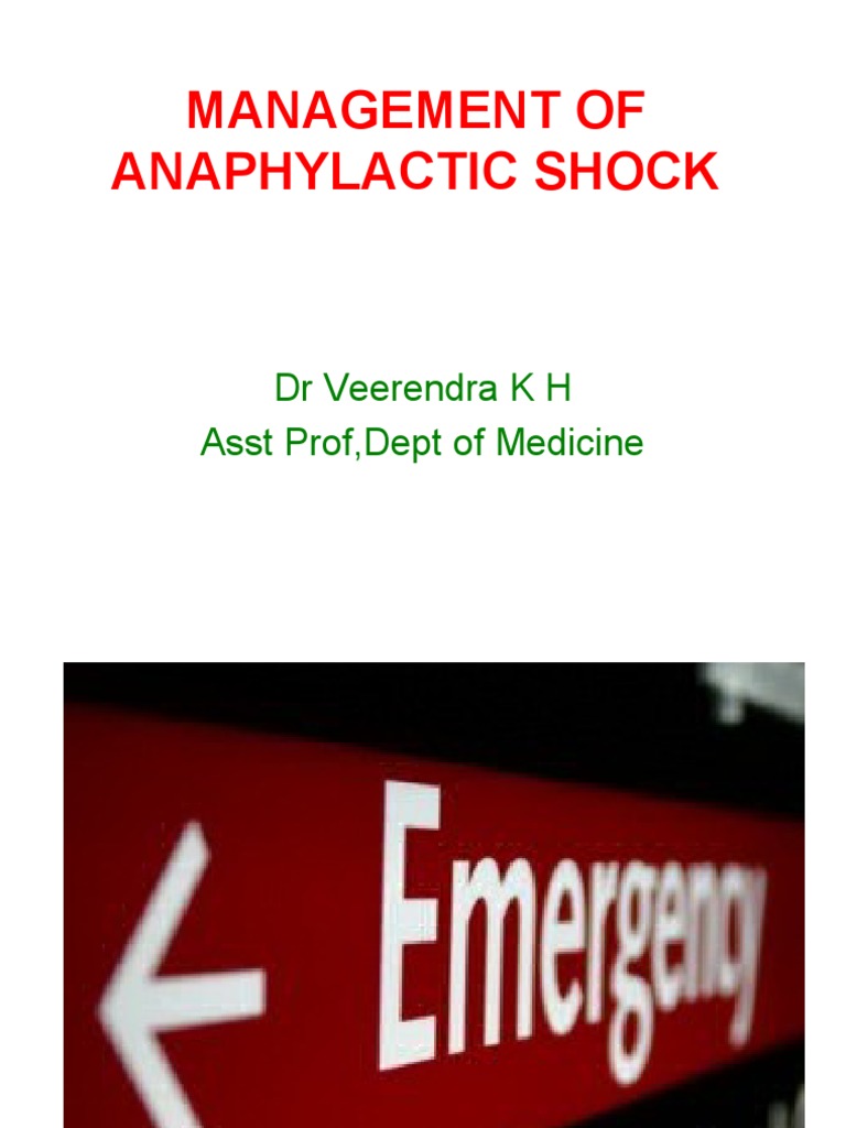 Management of Anaphylactic Shock: DR Veerendra K H Asst Prof, Dept of ...