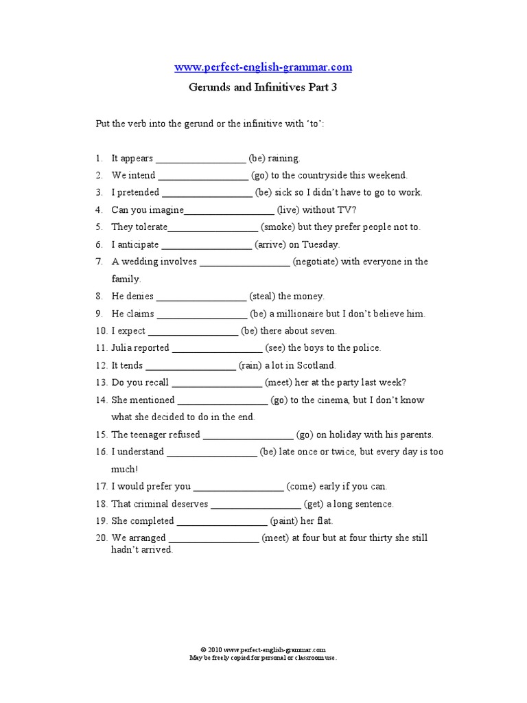 Gerunds and Infinitives Part 3 | PDF