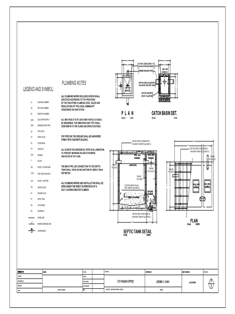 Legend and Symbol: Plumbing Notes: Catch Basin Det. P L A N | PDF ...
