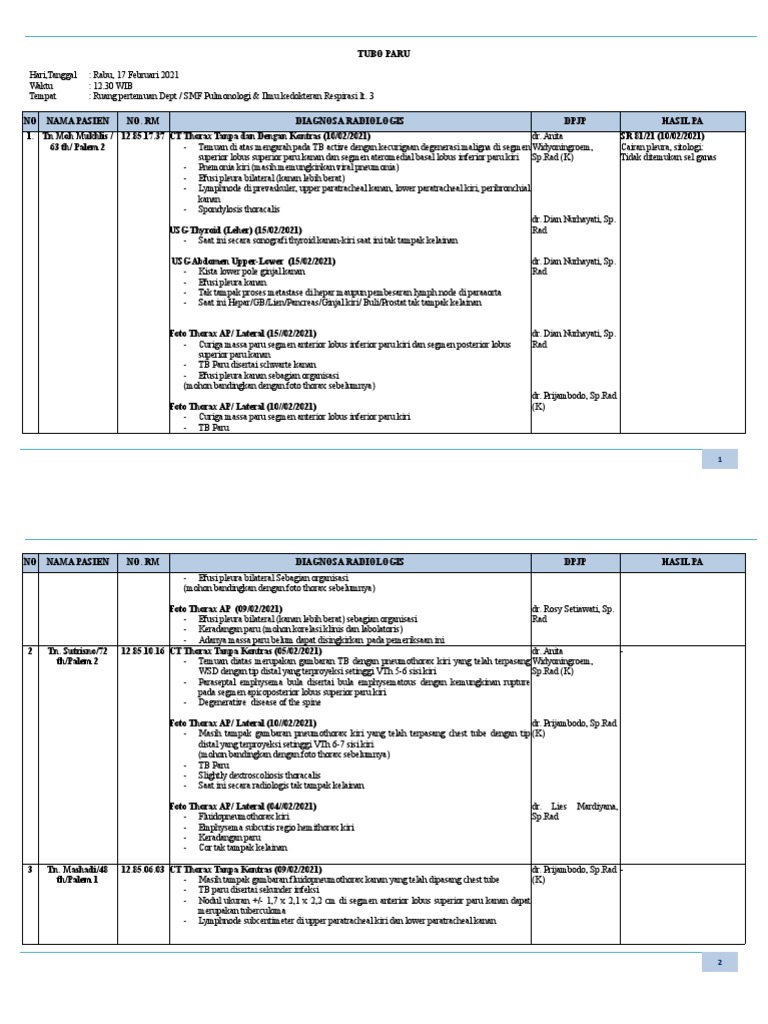 Resume TUBO Paru 17 Februari 2021 | PDF