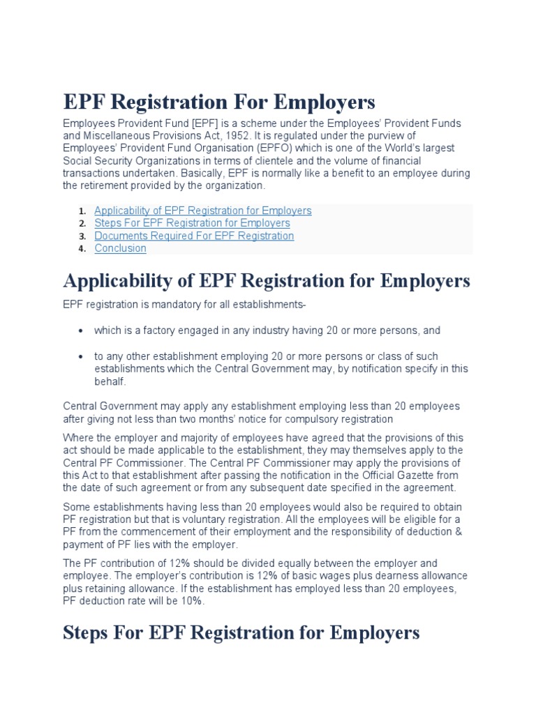 EPF Registration For Employers - Steps | Download Free PDF | Economies