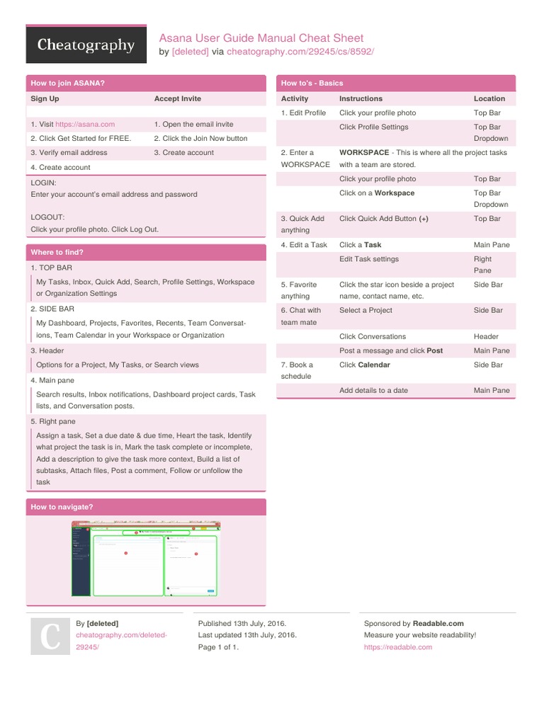 Asana User Guide Manual Cheat Sheet: by Via | PDF | Online Services ...
