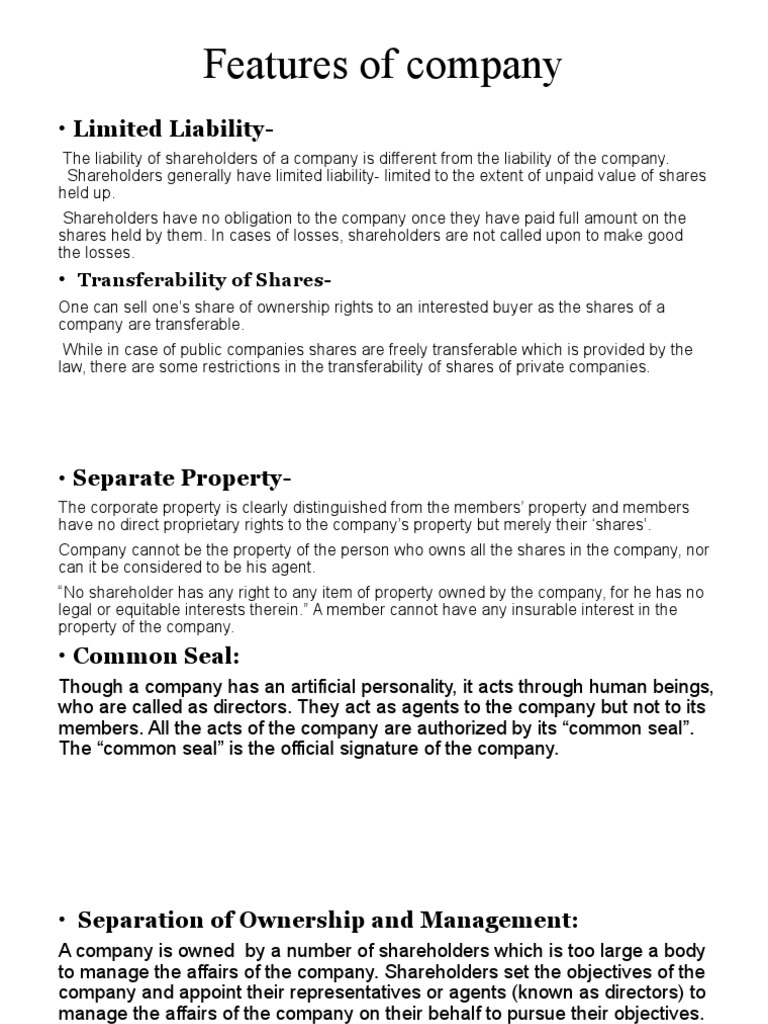 Key Features of a Company | PDF