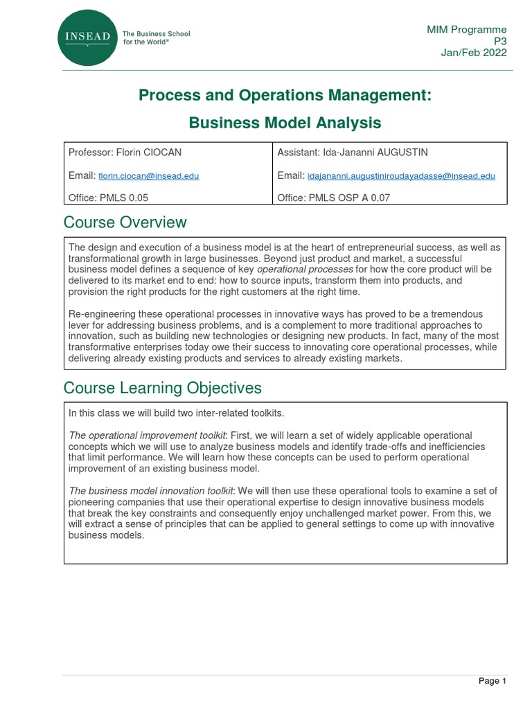 INSEAD Process & Operation Management Course Outline | PDF | Business ...