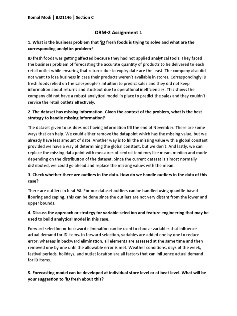 ORM-2 Assignment 1 | PDF | Forecasting | Outlier