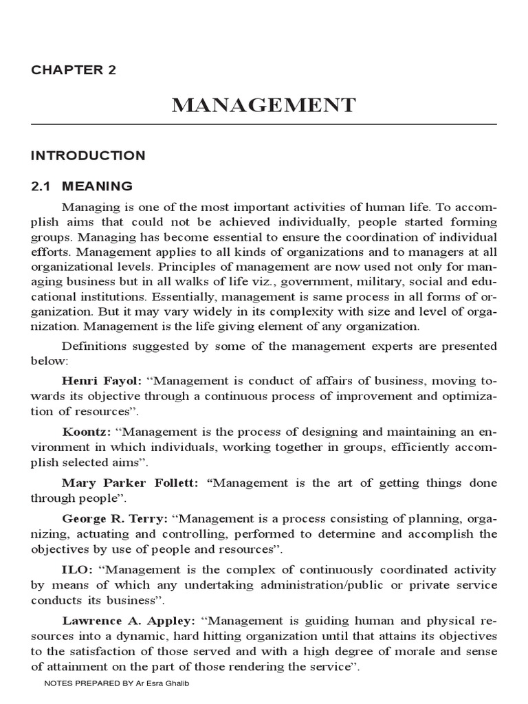 Management: Notes Prepared by Ar Esra Ghalib | PDF | Science | System
