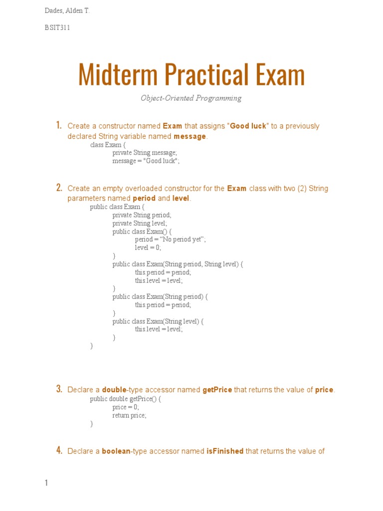 Midterm Practical Exam (OOP) | PDF | Programming | Constructor (Object Oriented Programming)