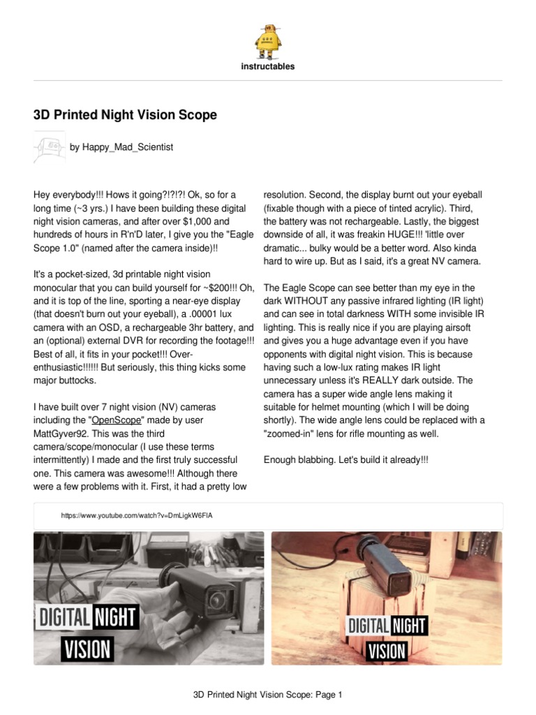 DIY 3D Printed Night Vision Scope | PDF | Camera | Series And Parallel ...