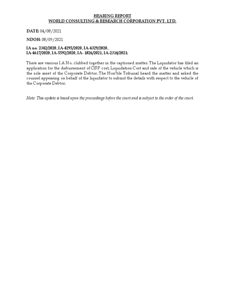 WCRC - Hearing Report | PDF