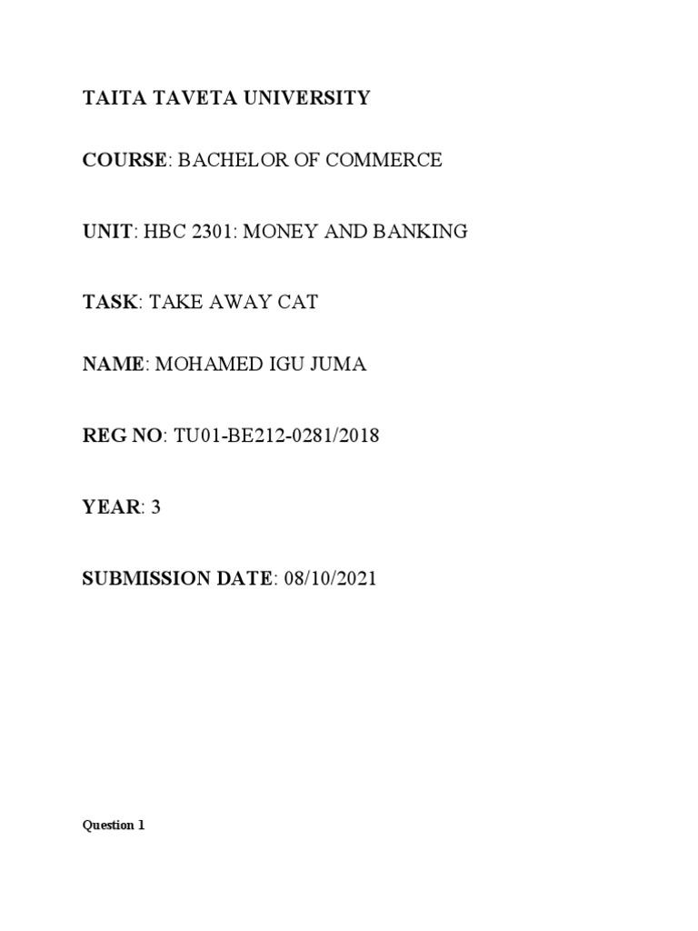 Taita Taveta University Course: Bachelor of Commerce | PDF | Banks ...
