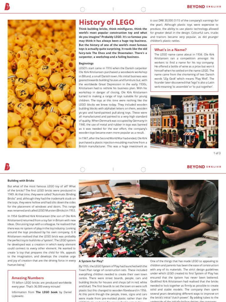 The History of Lego Reading Comprehension | PDF | Lego | Toy Companies ...