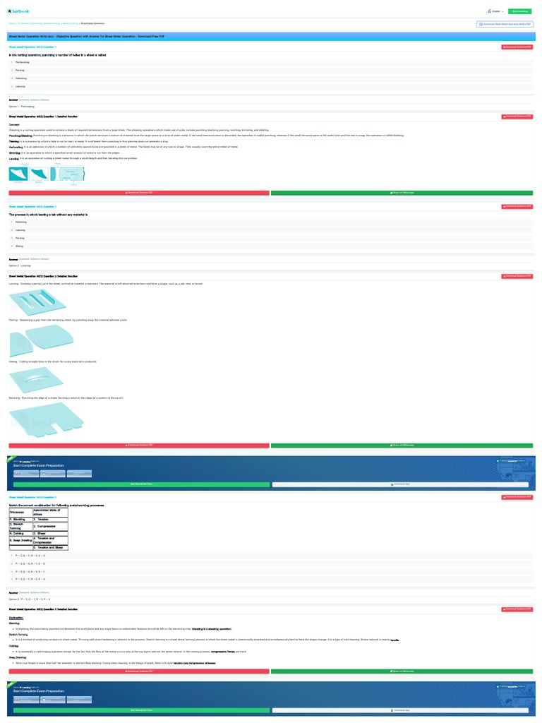 Sheet Metal Operation MCQ (Free PDF) - Objective Question Answer For ...