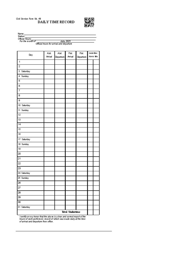 Daily Time Record for July 2021 | PDF