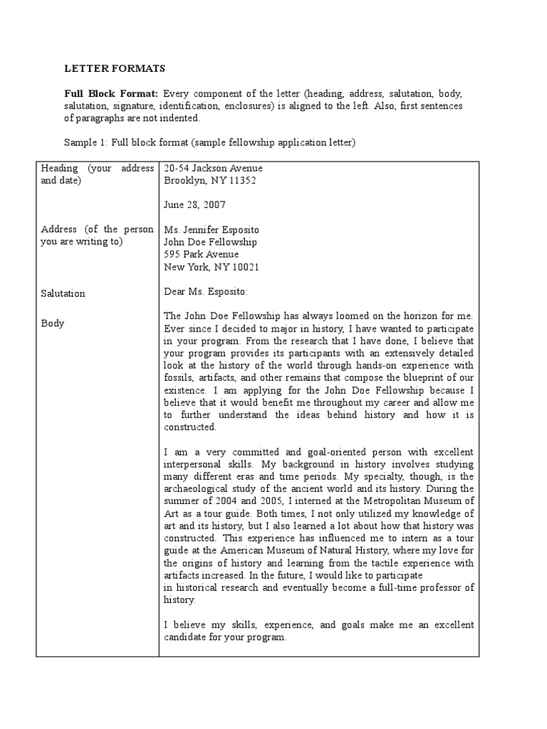 Block Format Letter Sample