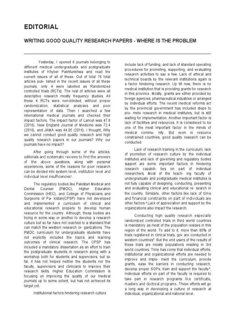 Editorial: Writing Good Quality Research Papers - Where Is The Problem ...