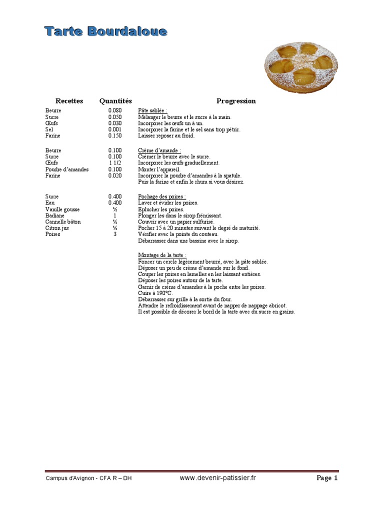 Tarte Bourdaloue | PDF | Livres de cuisine, nourriture et vin