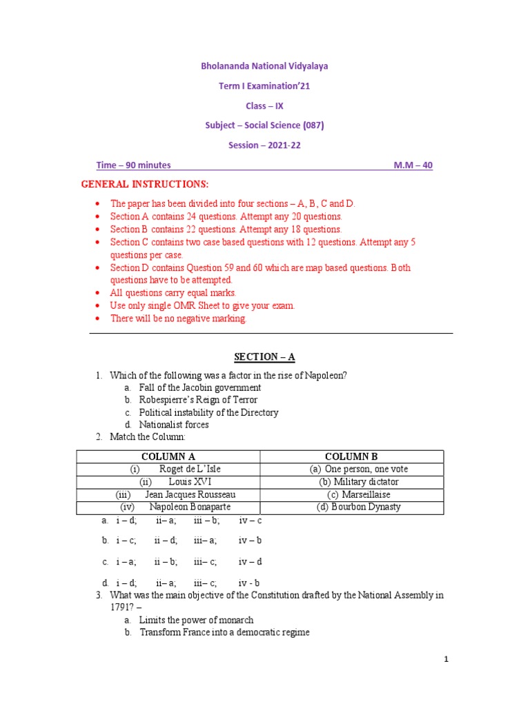 Term 1 Social Science Examination Sheet | PDF | Human Capital | Himalayas