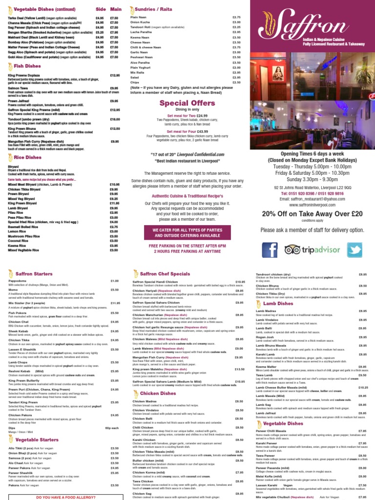 Saffron Menu 2018 | PDF | Curry | Kebab