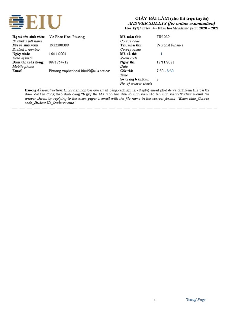 Answer Sheet Template | PDF